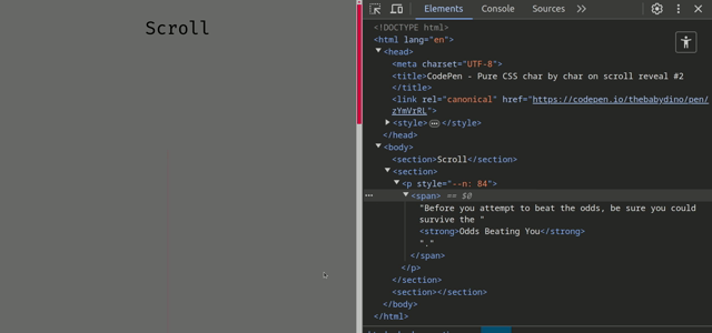 Ana Tudor 🐯: "And here's a pure CSS on scroll char by char text ...
